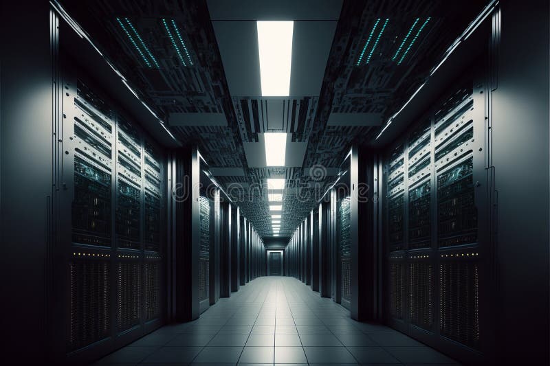 Server Room Data Center with Cinematic Lighting. Generative Ai Stock ...