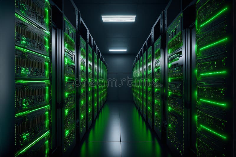 Server Room Data Center with Cinematic Lighting. Generative Ai Stock ...