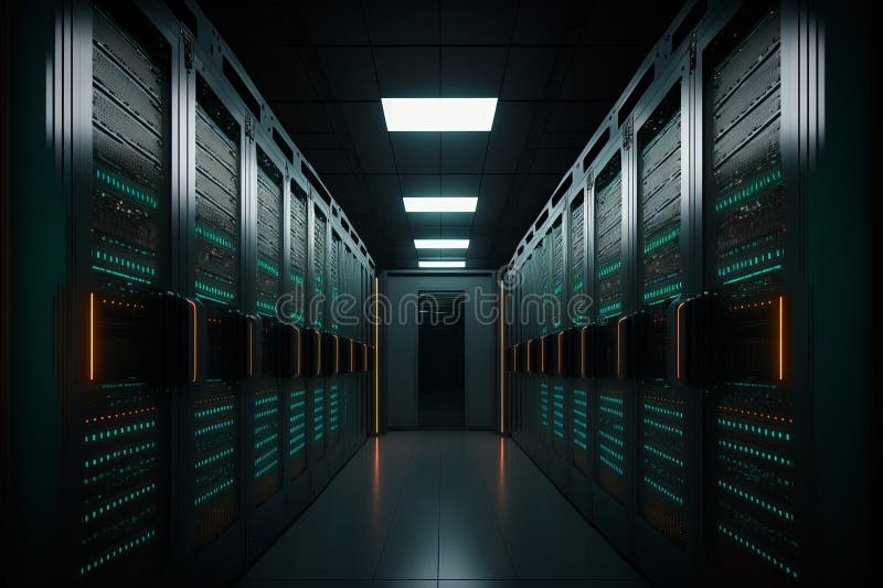 Server Room Data Center with Cinematic Lighting. Generative Ai Stock ...