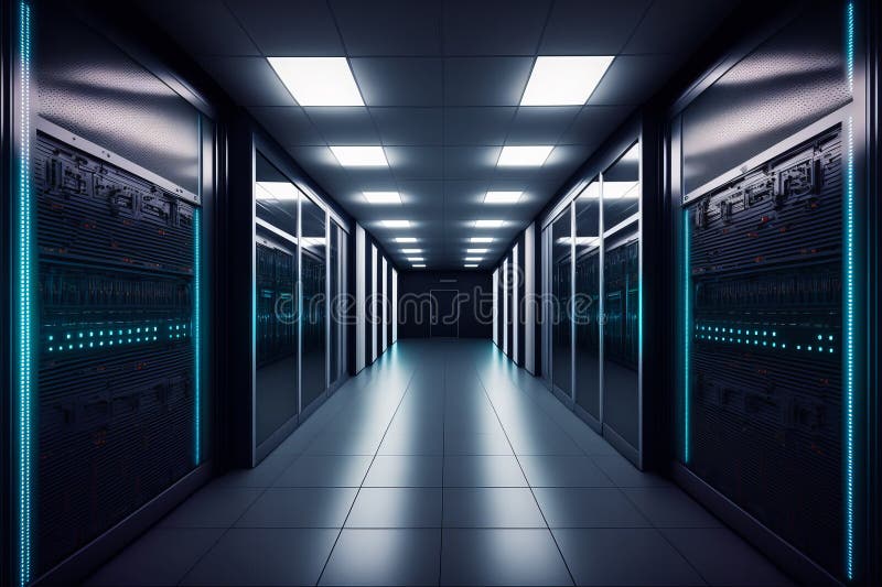 Server Room Data Center with Cinematic Lighting. Generative Ai Stock ...