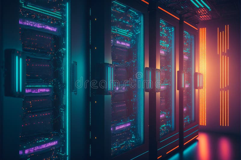 Server Room Data Center with Cinematic Lighting. Generative Ai Stock ...