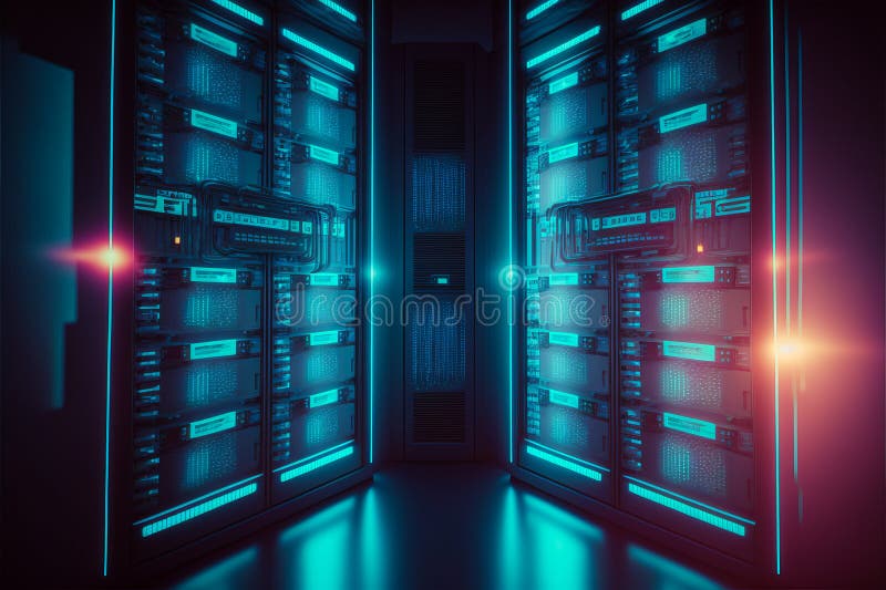 Server Room Data Center with Cinematic Lighting. Generative Ai Stock ...