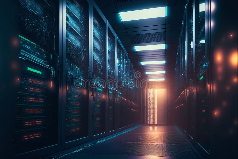 Server Room Data Center with Cinematic Lighting. Generative Ai Stock ...