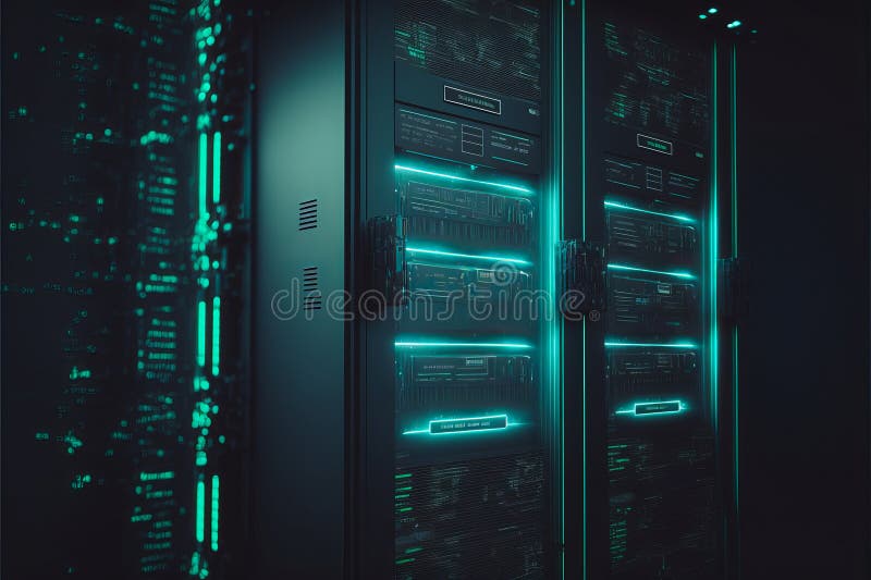 Server Room Data Center with Cinematic Lighting. Generative Ai Stock ...