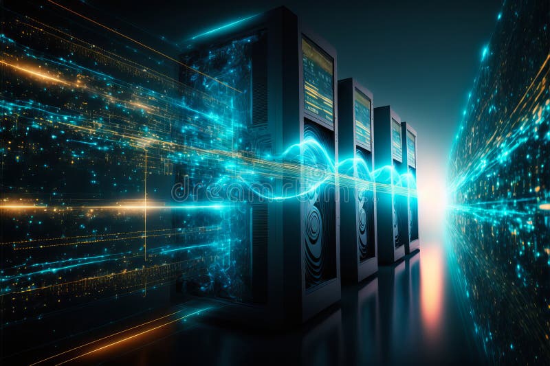 Server Room Data Center with Cinematic Lighting. Generative Ai Stock ...