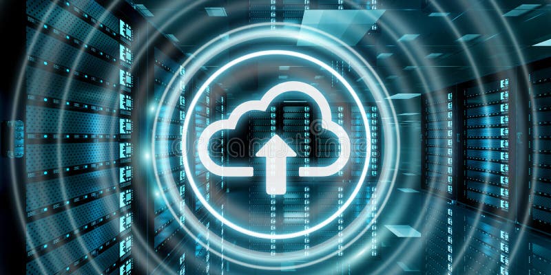 Server Room Data Center with Cloud Blue Icon 3D Rendering Stock ...