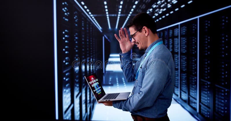 Server Room in Data Center. Cloud Computer Engineer Stock Image - Image ...