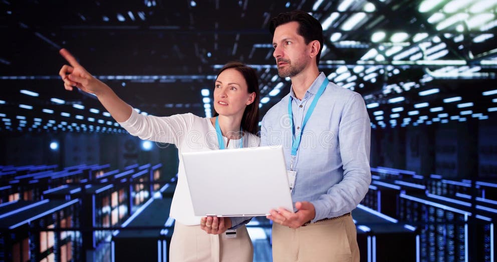 Server Room in Data Center. Cloud Computer Engineers Stock Photo - Image of learning, lines ...