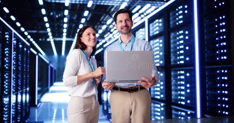 Server Room in Data Center. Cloud Computer Engineers Stock Photo ...