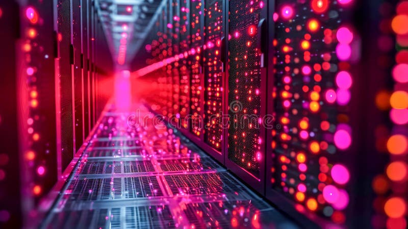 Server Room Data Center Corridor with Glowing Light Stock Illustration ...