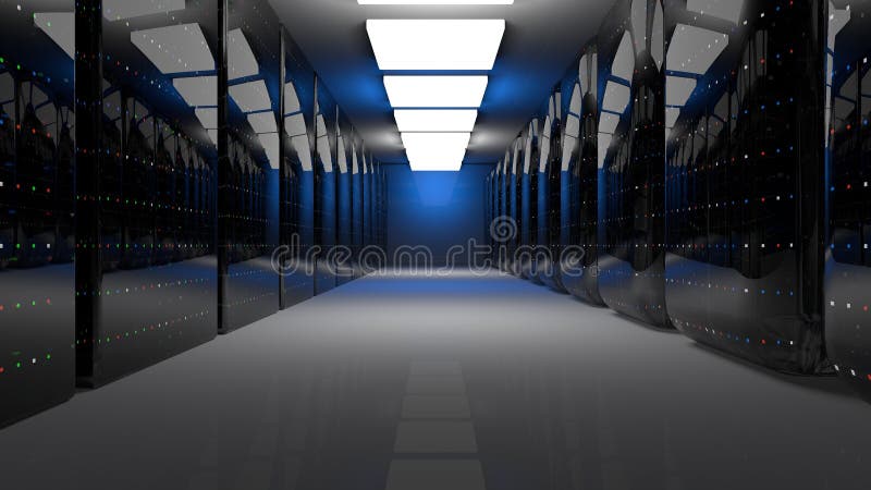 Server Room Data Center. 3d Render Stock Illustration - Illustration of ...