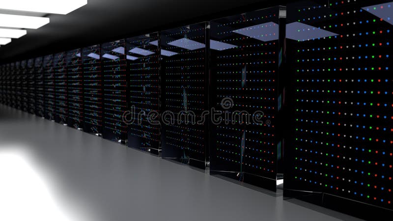 Server Room Data Center. 3d Render Stock Illustration - Illustration of ...