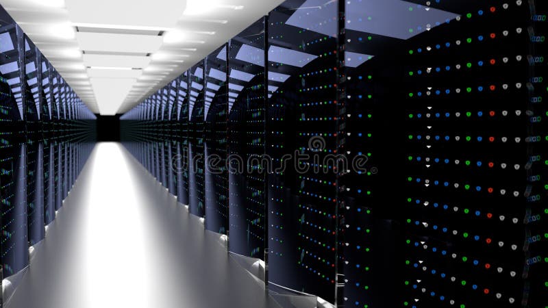 Server Room Data Center. 3d Render Stock Illustration - Illustration of ...
