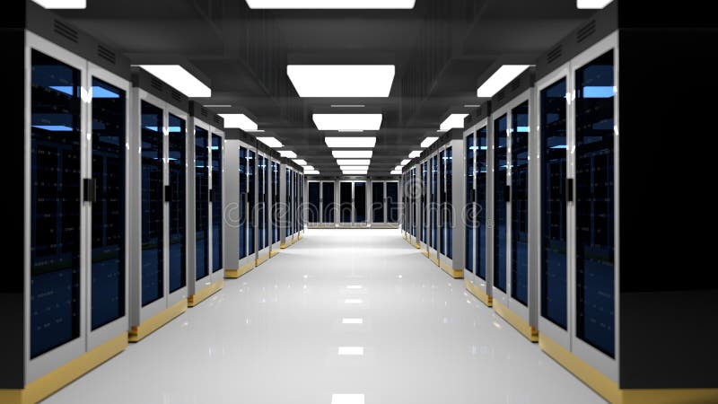 Server Room Data Center. 3D Rendering Stock Illustration - Illustration ...