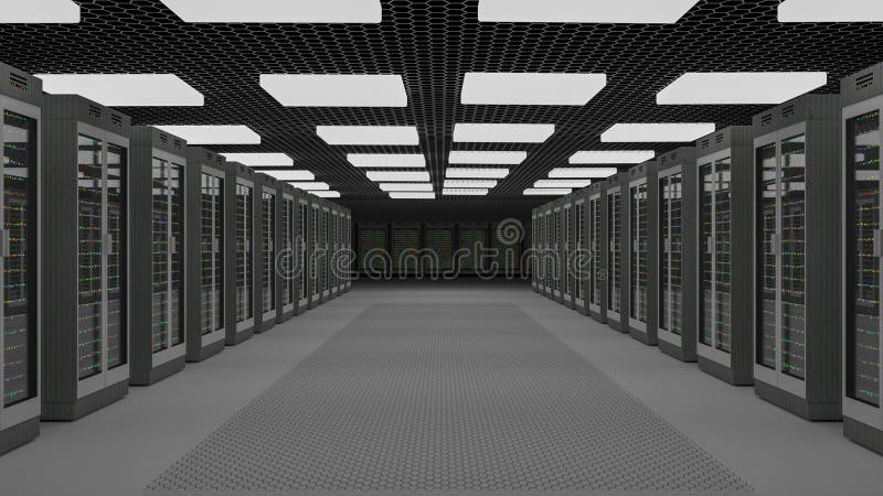 Server Room Data Center. 3D Rendering Stock Illustration - Illustration ...