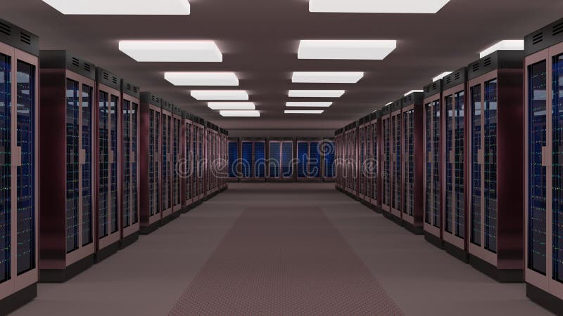 Server Room Data Center. 3D Rendering Stock Image - Image of internet ...