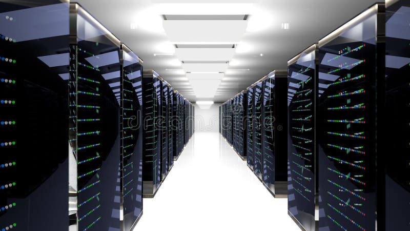 Server Room Data Center. 3D Rendering Stock Illustration - Illustration ...
