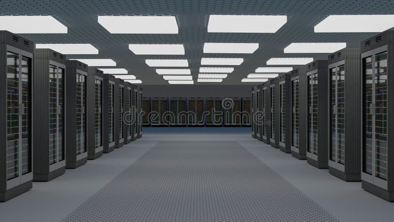 Server Room Data Center. 3D Rendering Stock Illustration - Illustration ...