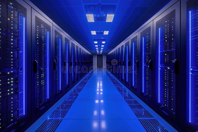 Server Room: Data Center in Dazzling LED Light, Symbol of Efficiency ...