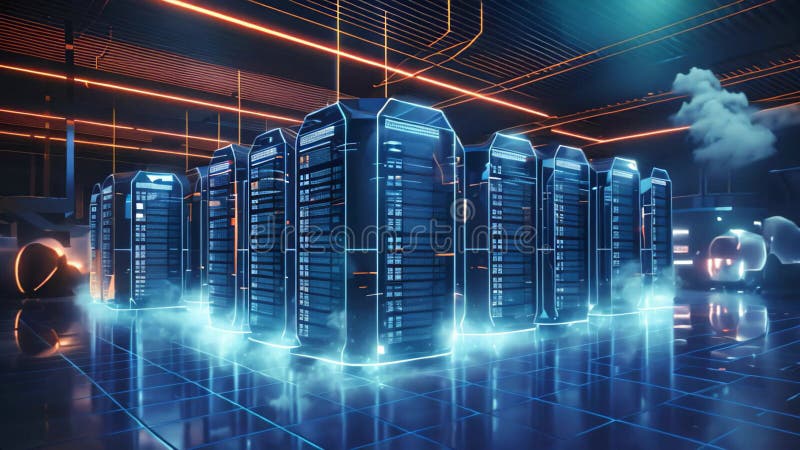 Server Room Data Center with Glowing Lights 3D Rendering Toned Image ...