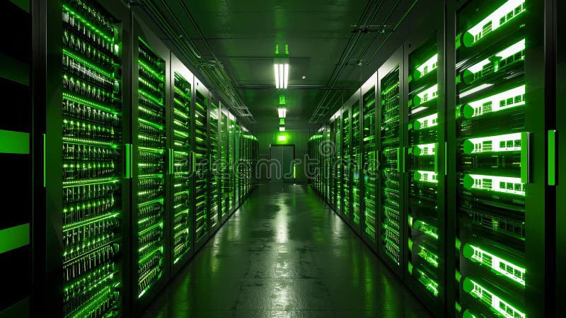 Server Room Data Center with Green Lights Stock Illustration ...