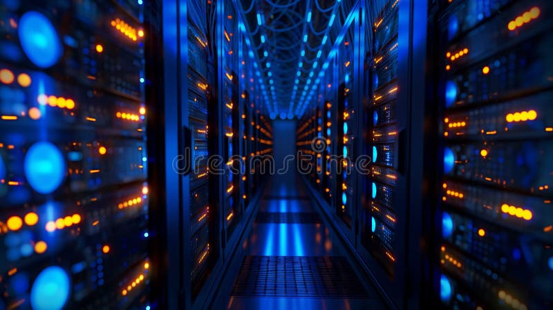 Server Room. Data Center Hall with Blocks of Computer Stock ...