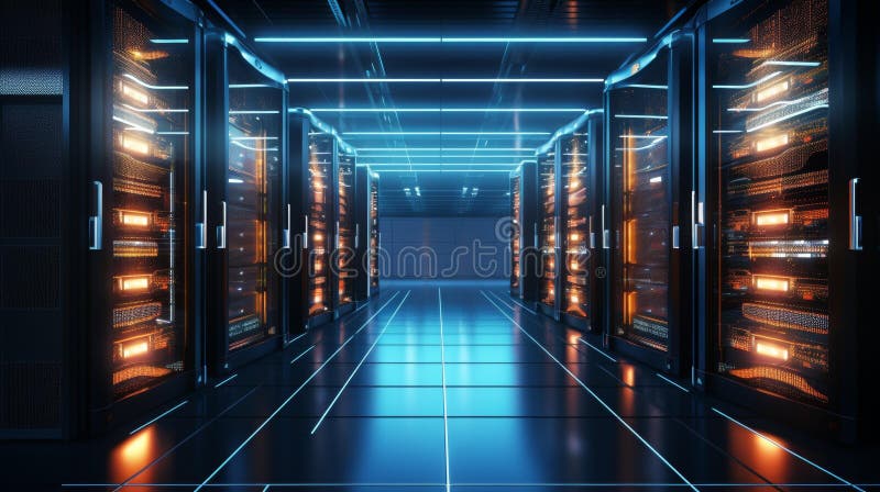 Server Room Data Center Hallway with Bright Glowing Lights Stock Image ...