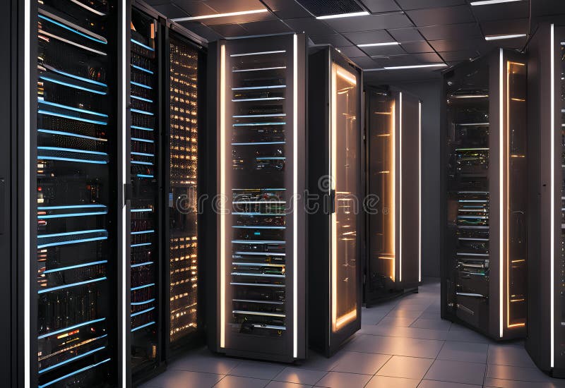 Server Room Data Center with Hard Drives, Racks, and Led Lighting. 3d ...