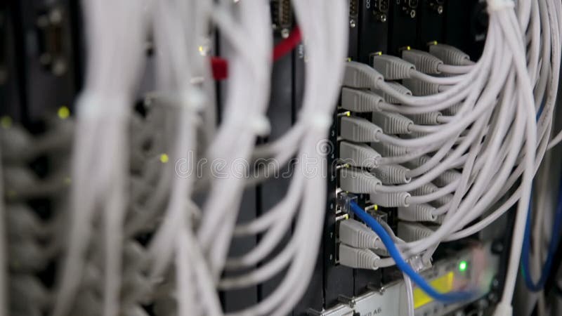 Server Room in Data Center with Red Lighting Indicating Data Activity ...