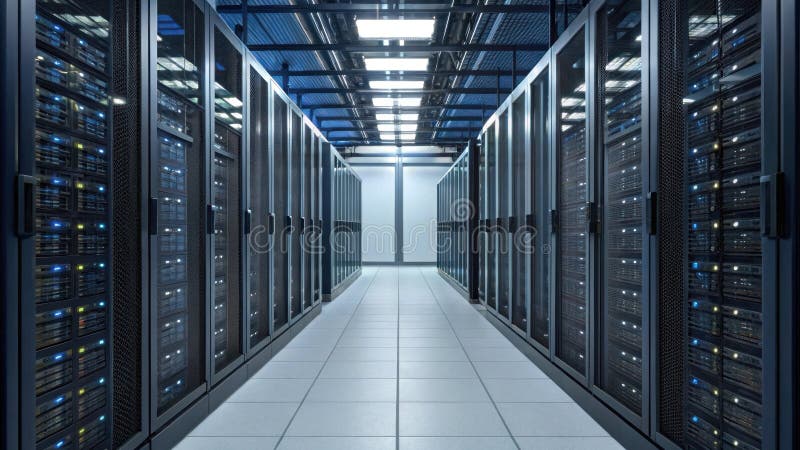 Server Room Data Center it Infrastructure with Rack Mounted Servers and ...