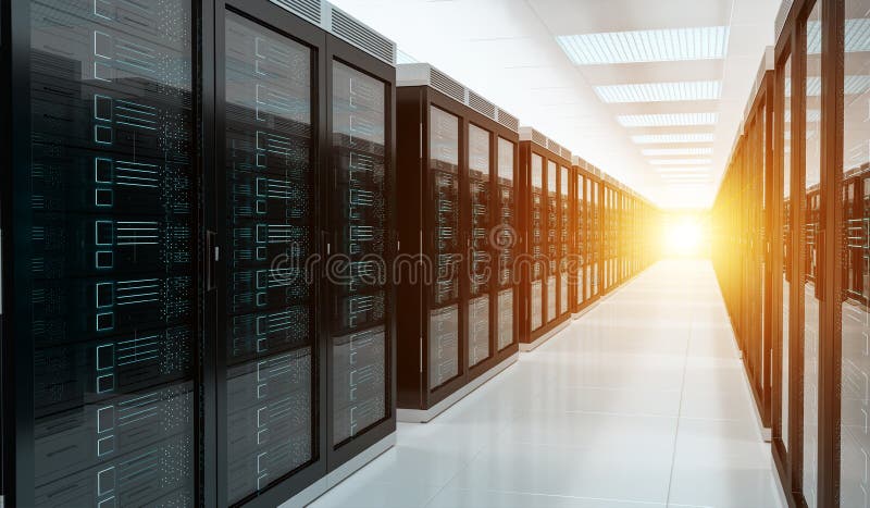 Server Room Data Center Interior 3D Rendering Stock Illustration ...