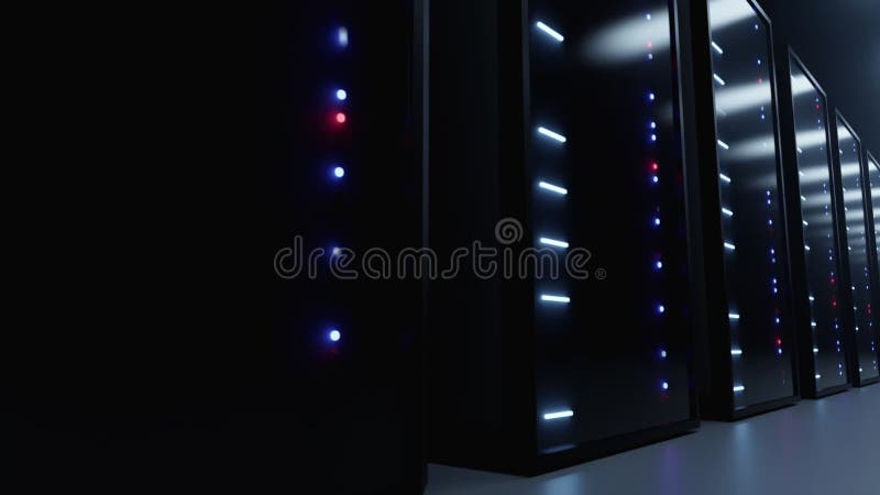 Using 3D Graphics, a Server Rack is Shown Against the Wall in a Server ...