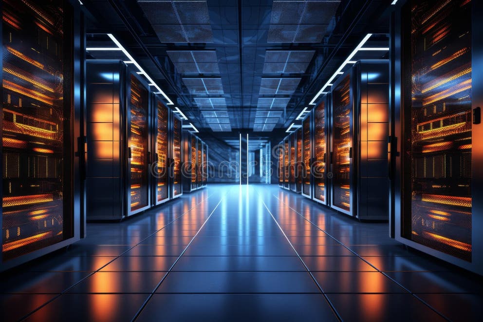 Server Room Data Center with Nice Lights and Reflections Stock Image ...