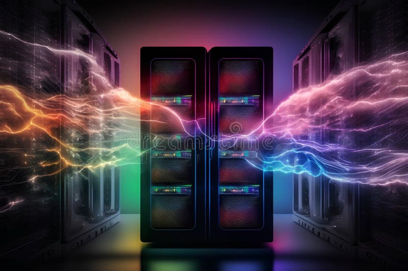 Server Room Data Center with Server Racks and Glowing Lights Abstract ...