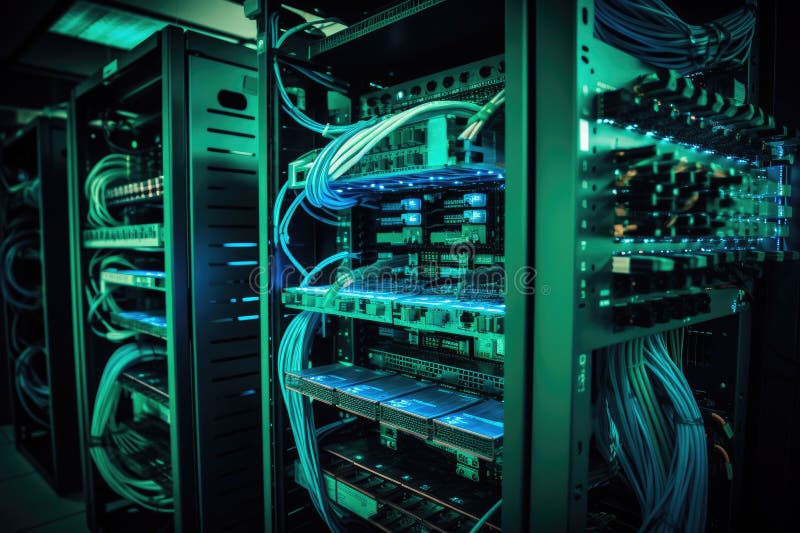 Server Room Data Center with Racks and Rows of Server Racks. Generative ...