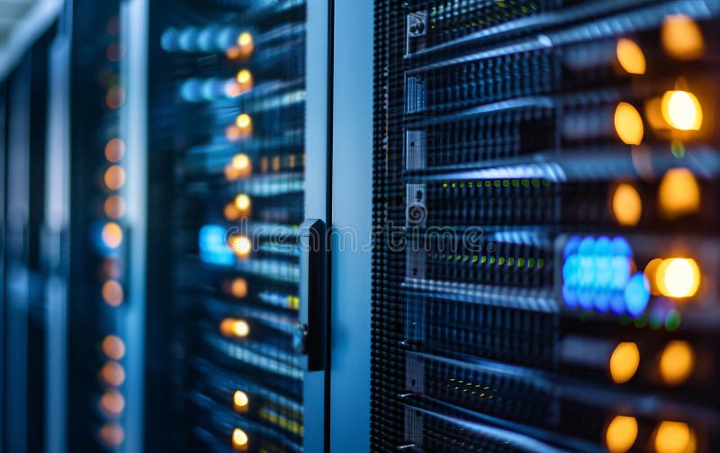 Server Room Data Center with Racks of Storage Information and Cloud ...