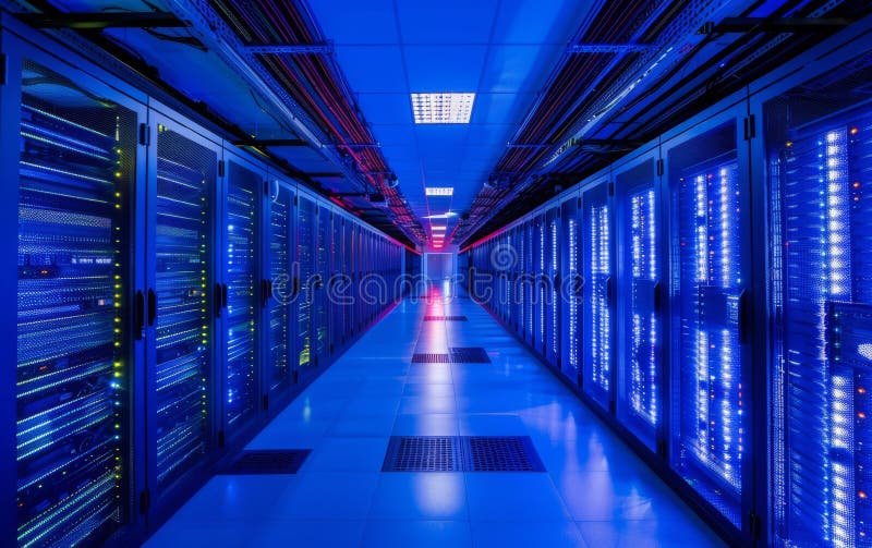 Server Room Data Center with Racks of Storage Information and Cloud ...