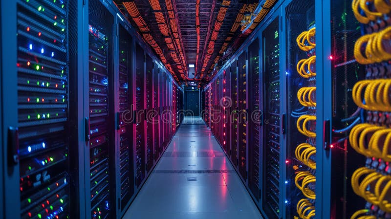 Server Room or Data Center with Rows of Big Server Racks, Modern Data ...