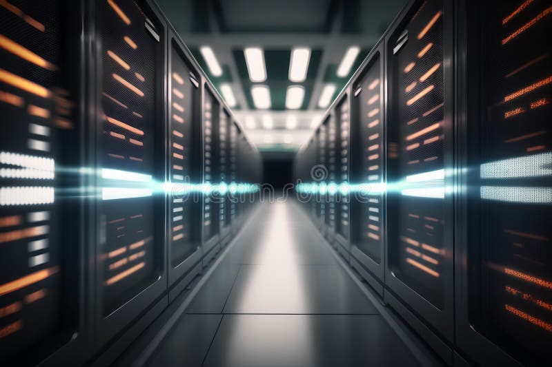 Server Room Data Center with Rows of Bright Glowing Lights 3d Rendering ...