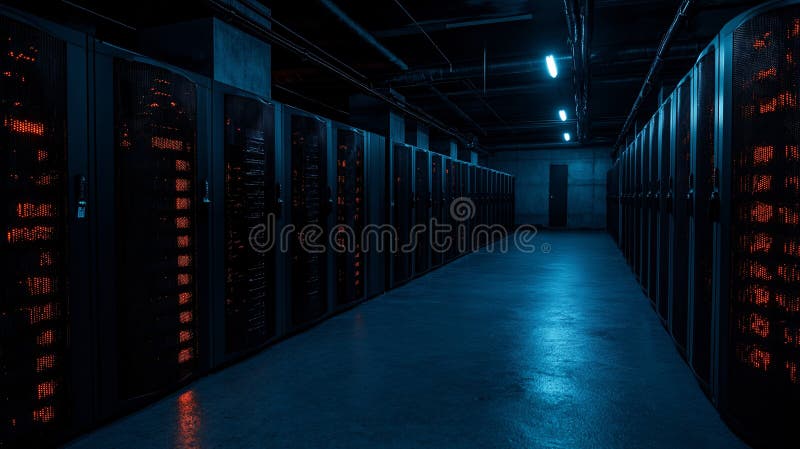 Server Room: Data Center with Rows of Computer Server Cabinets Stock ...
