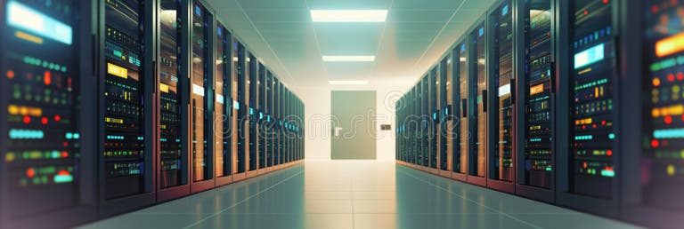 Server Room in Data Center with Rows of Computer Racks Storing ...