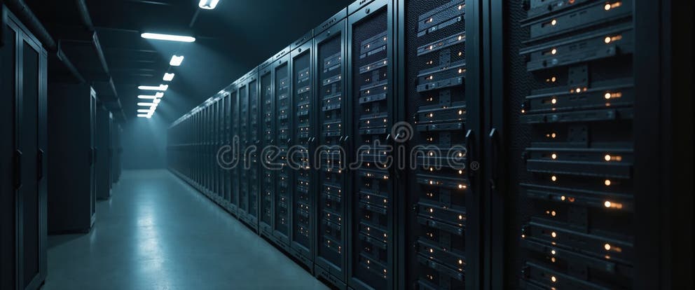 Server Room Data Center with Rows of Operating Computer Equipment, it ...