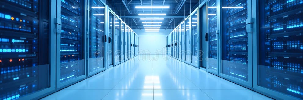 Server Room Data Center with Rows of Operating Computer Hardware ...