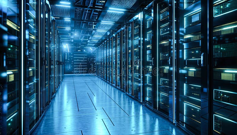 Server Room Data Center with Rows of Server Racks Stock Illustration ...