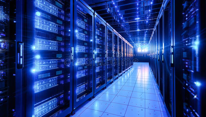 Server Room Data Center with Rows of Server Racks Stock Illustration ...