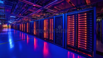 Server Room Data Center with Rows of Server Racks for Digital Data ...