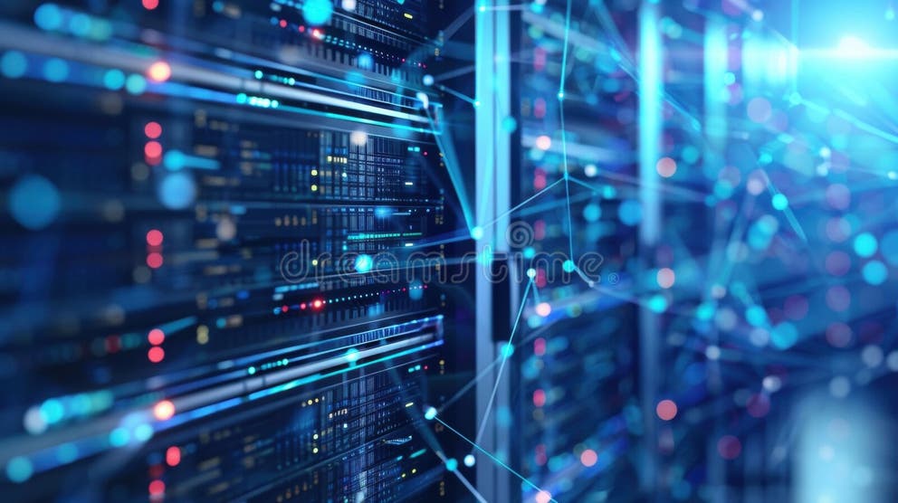 Server Room Data Center Showing Network Connectivity and Big Data ...