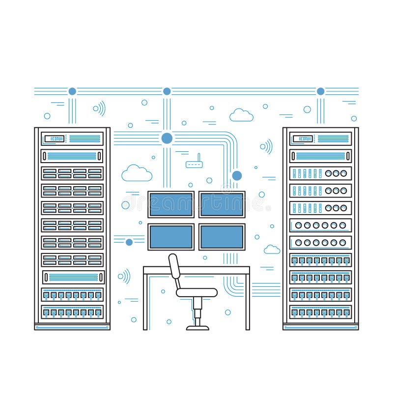 Server Room and Data Center Stock Vector - Illustration of rack, flat ...