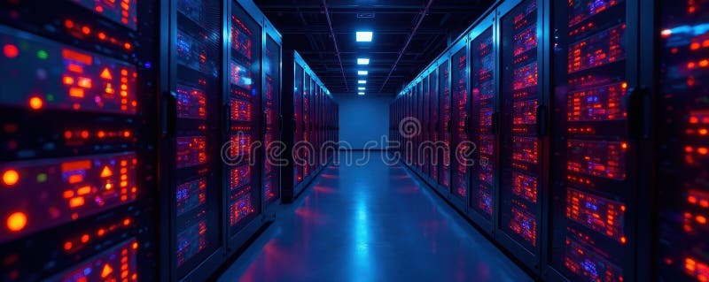Server Room Data Centers Glowing Lights Processing Computer Internet ...