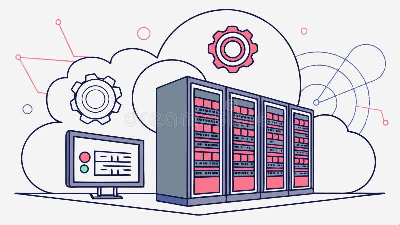 Server Room Data Flow, Technology Infrastructure Design. Vector Design ...